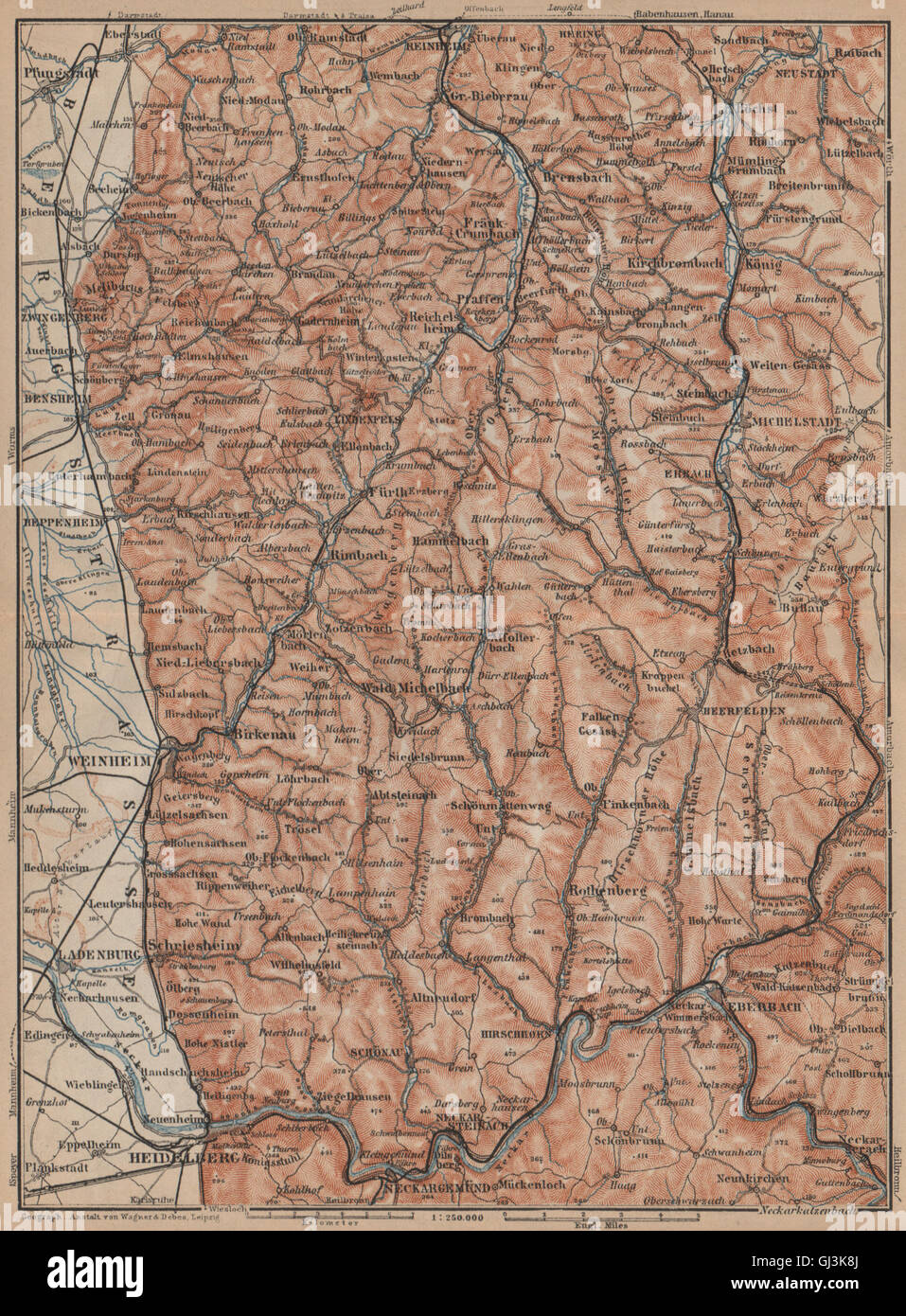 WEST ODENWALD topo-map. Heidelberg Weinheim Eberbach Zwingenberg karte ...