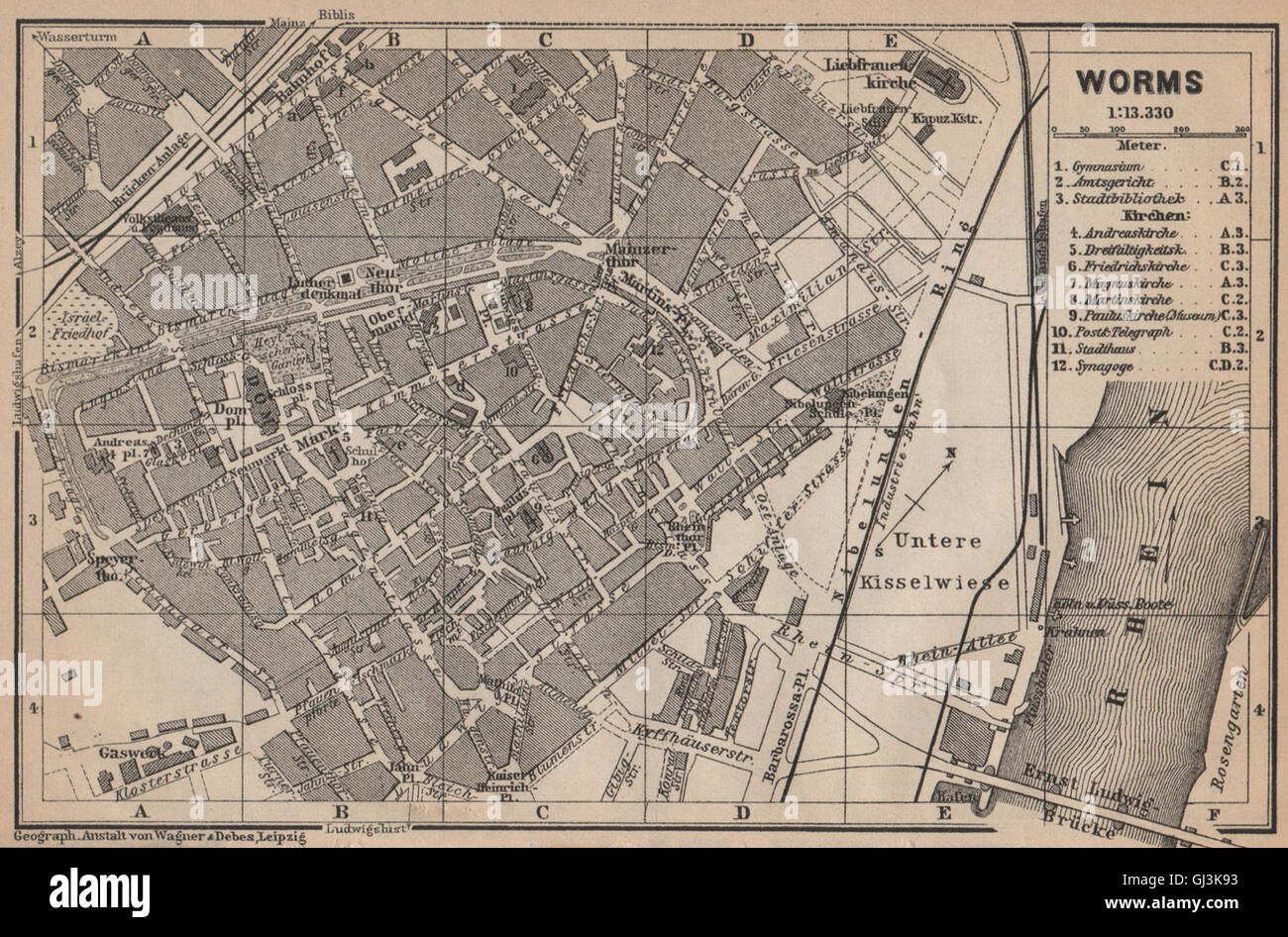 WORMS town city stadtplan. Rhineland-Palatinate, Deutschland karte ...