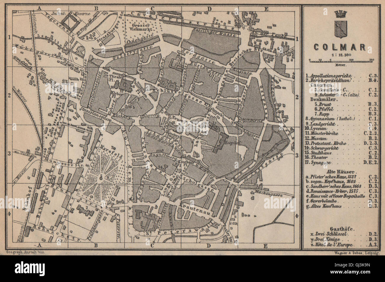 COLMAR town city plan. Haut-Rhin, Alsace, France. Kolmar Colmer carte ...