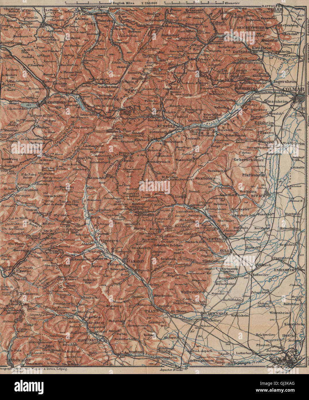 SOUTHERN VOSGES MOUNTAINS. Colmar Mulhouse. Haut-Rhin carte. BAEDEKER ...