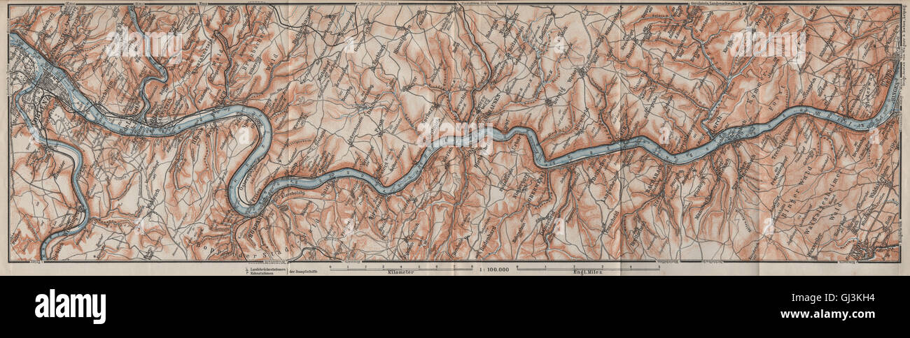 RHINE/RHEIN. KOBLENZ-BINGEN Oberes Mittelrheintal Rhine Gorge topo-map ...