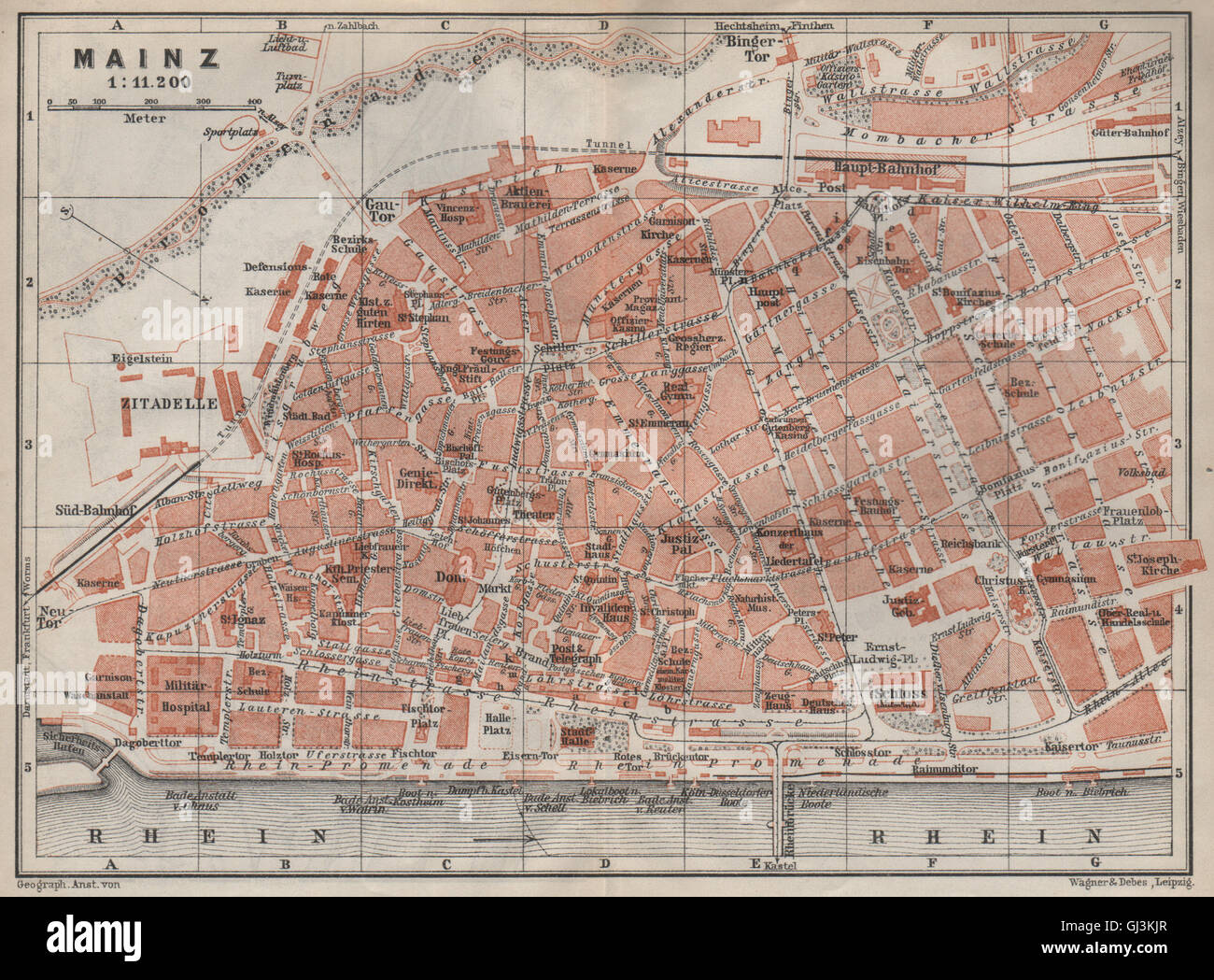 MAINZ antique town city stadtplan. Rhineland-Palatinate. Mayence karte ...