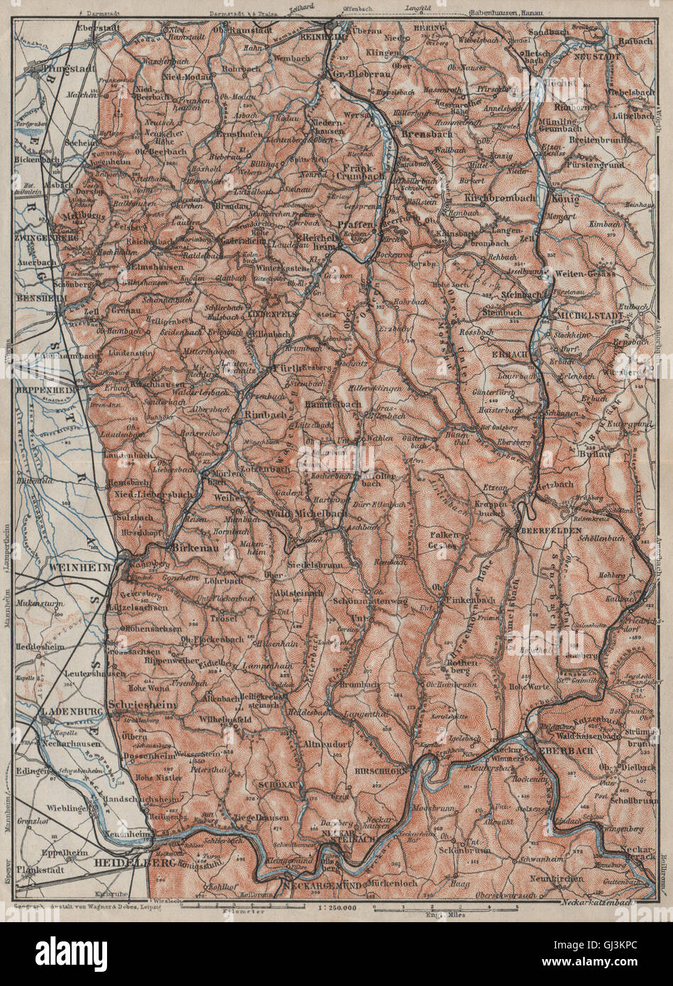 WEST ODENWALD topo-map. Heidelberg Weinheim Eberbach Zwingenberg karte ...