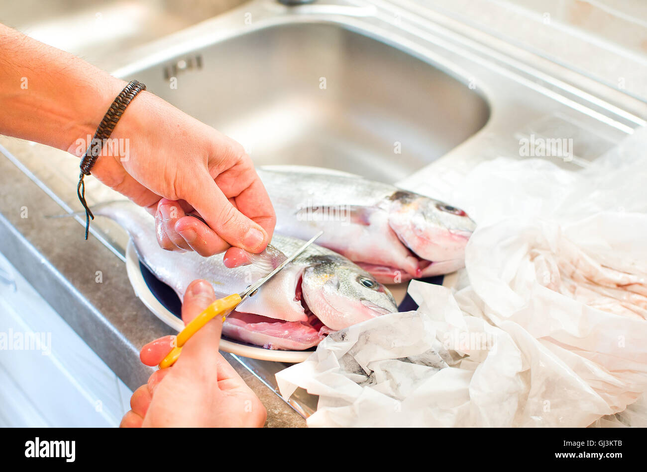 Cleaning fish removing fins hi-res stock photography and images - Alamy