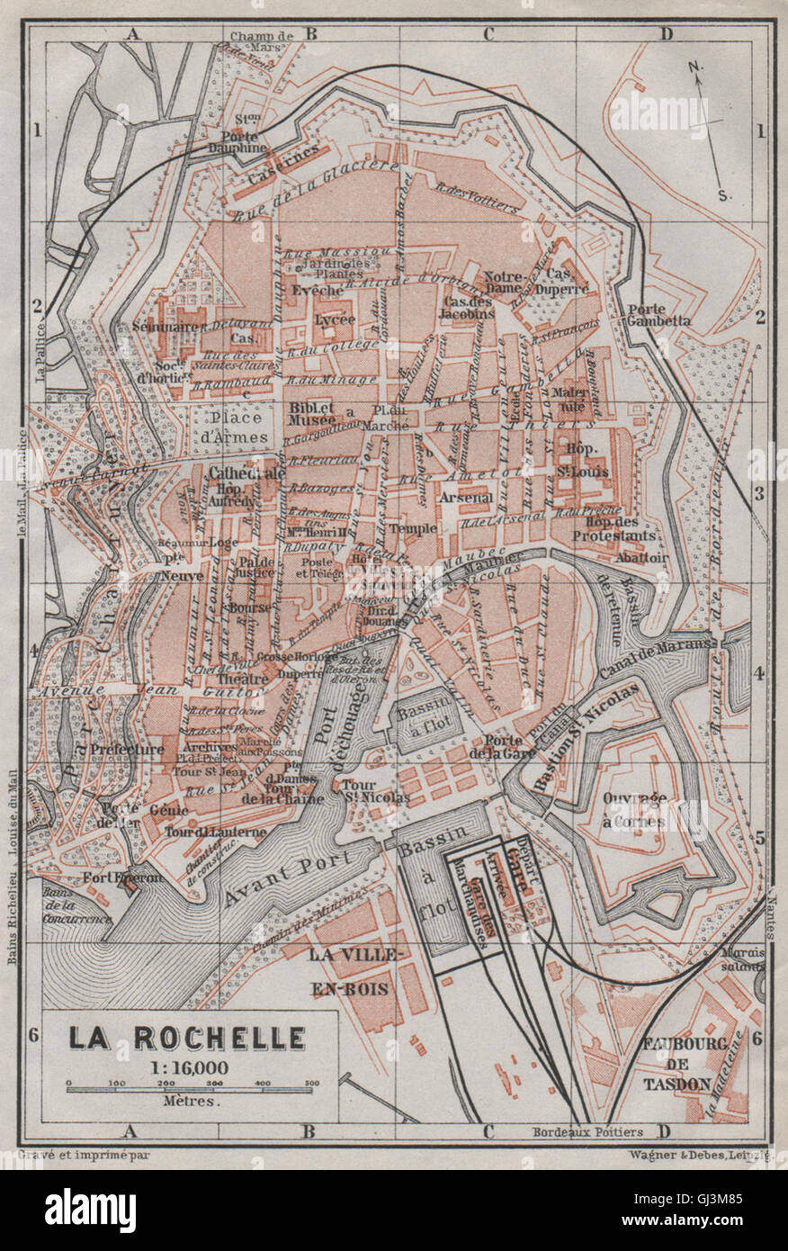 LA ROCHELLE town city plan de la ville. Charente-Maritime carte, 1907 ...