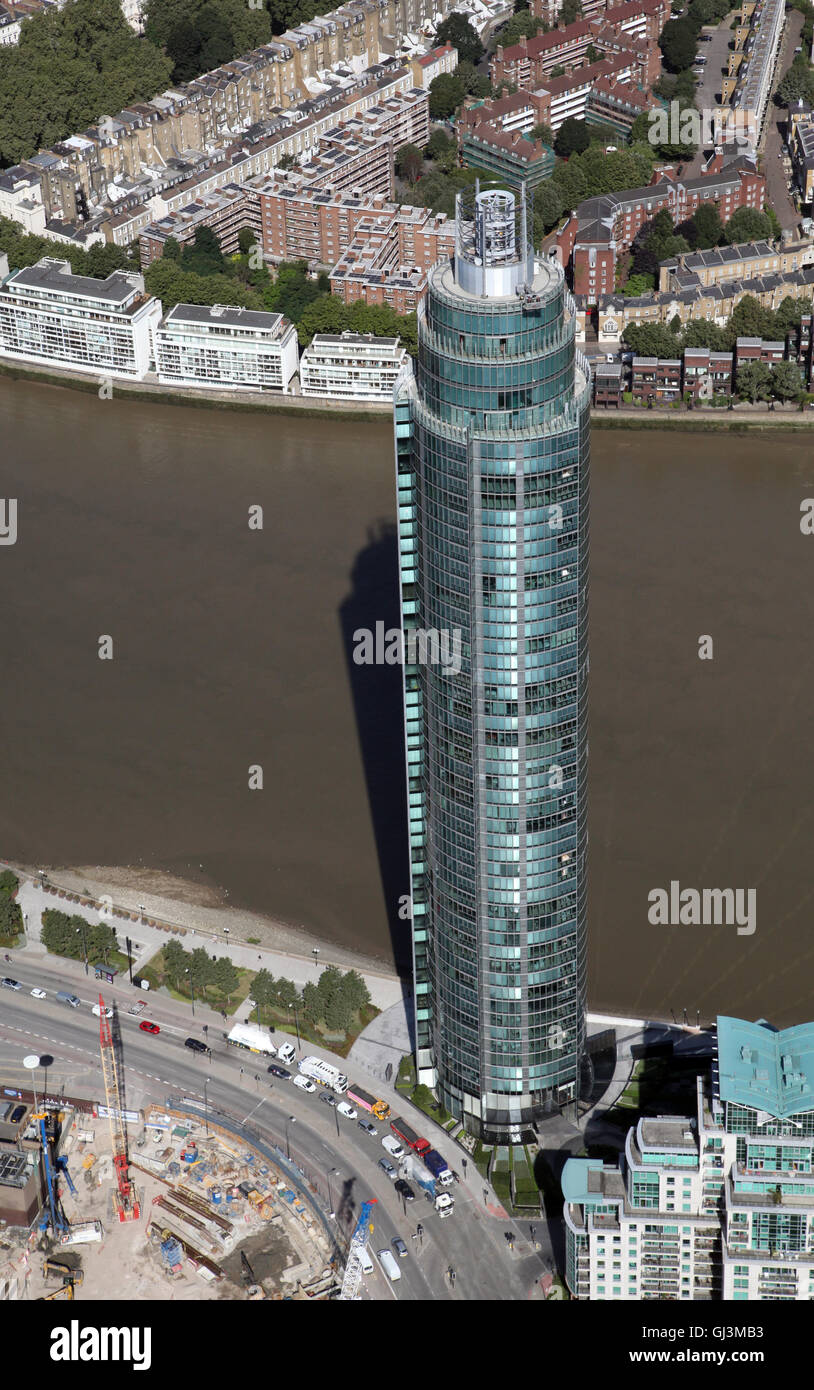 aerial view of the St George Wharf Tower or Vauxhall Tower in Battersea ...