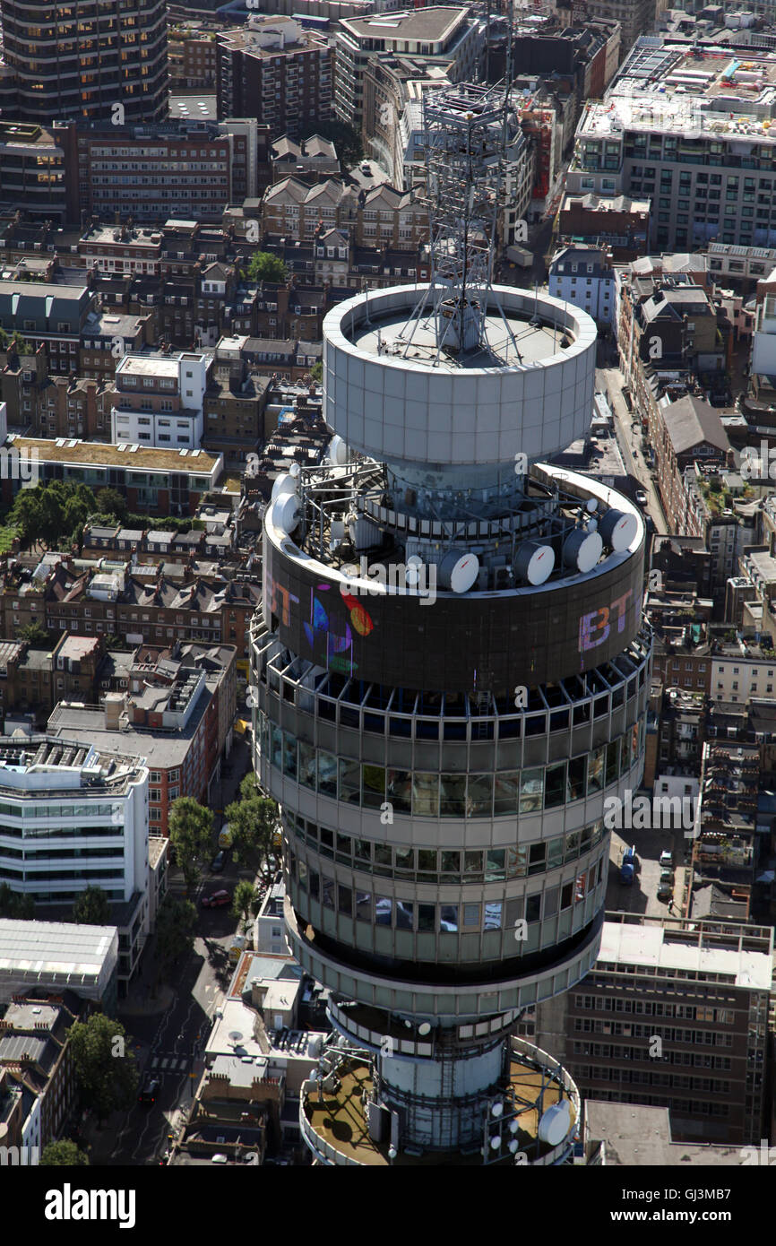 aerial view of the BT Tower, formerly Post Office Tower, in Fitzrovia ...