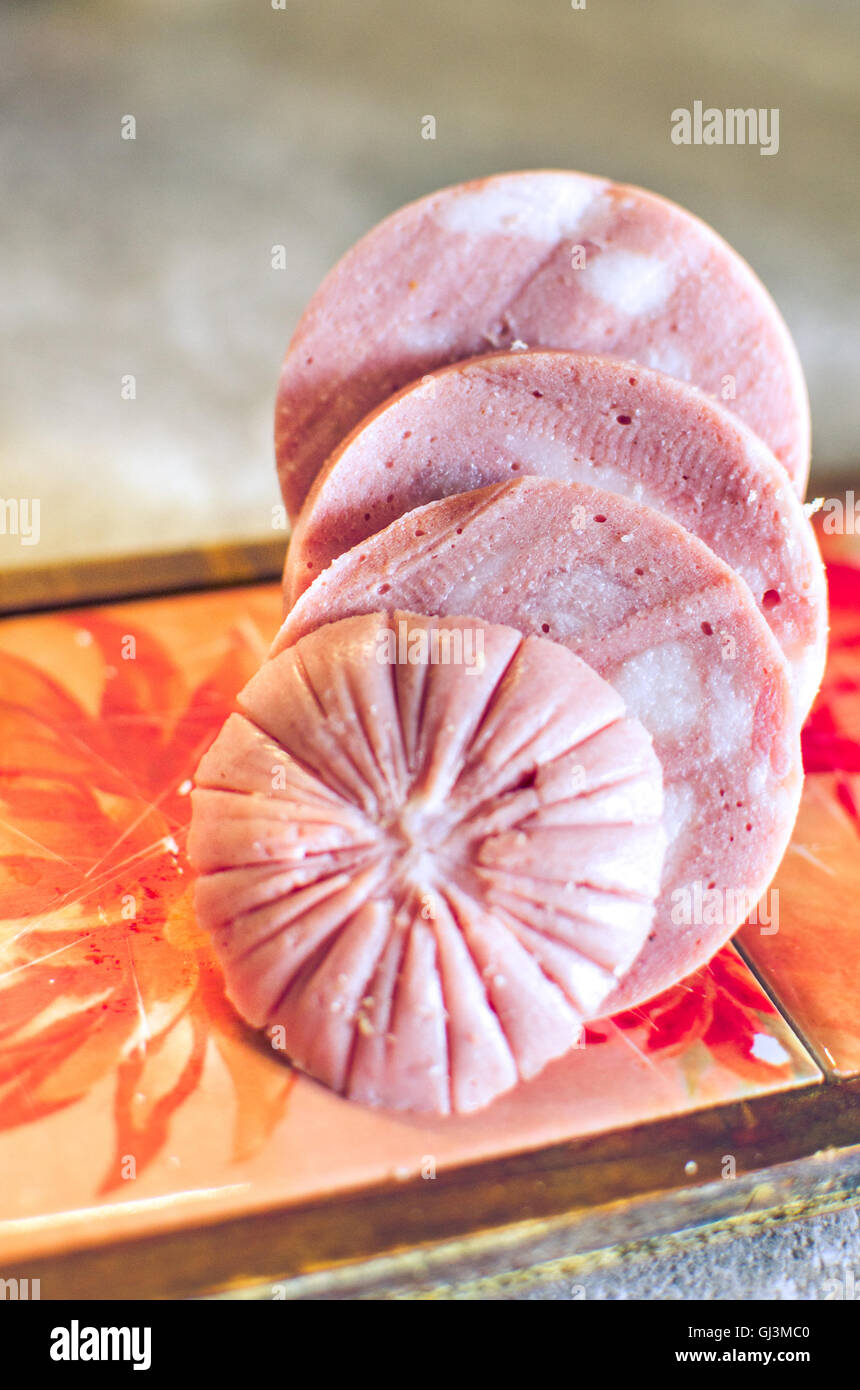 Mortadella Bologna circle slices salami Stock Photo - Alamy