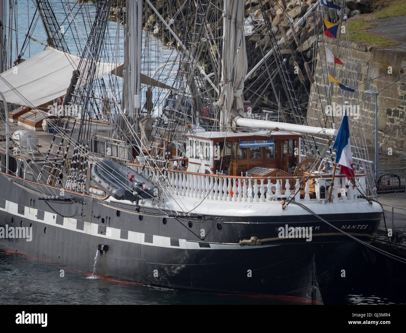 The frigate Belem (French training ship) docked on the quay Penfeld ...