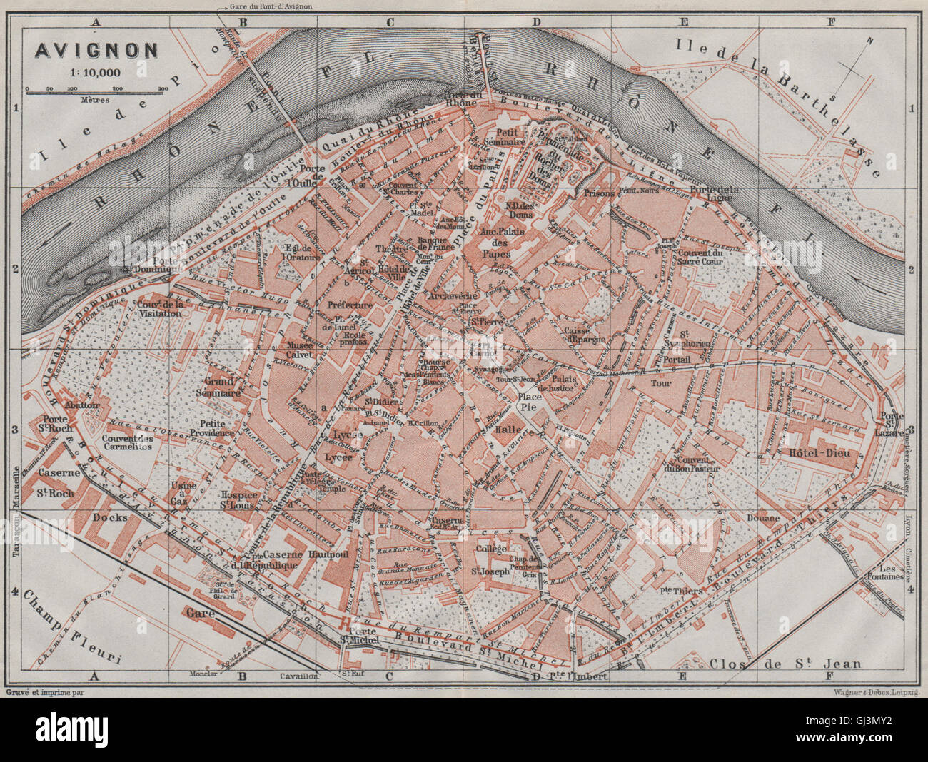 AVIGNON antique town city plan de la ville. Vaucluse carte. BAEDEKER ...