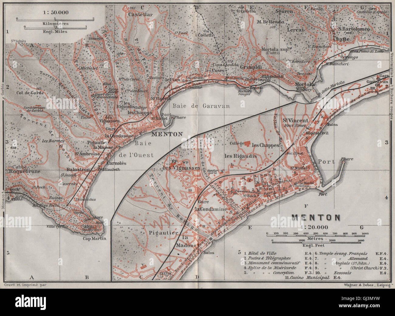 MENTON MENTONE & environs. Roquebrune-Cap-Martin Alpes-Maritimes carte ...