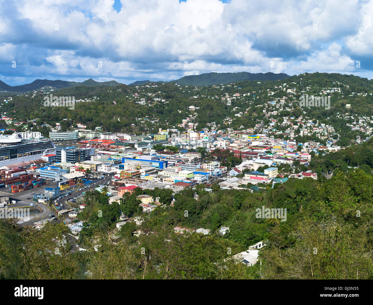 dh Castries ST LUCIA CARIBBEAN Lookout view Caribbean town buildings ...