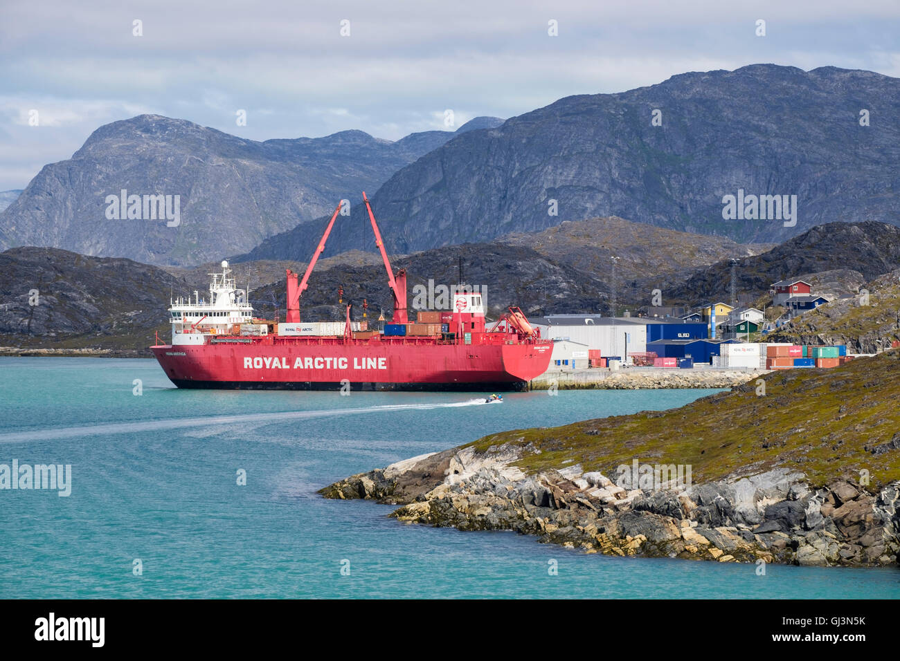 Royal Arctic Line cargo ship Irena Arctica docked and unloading in ...