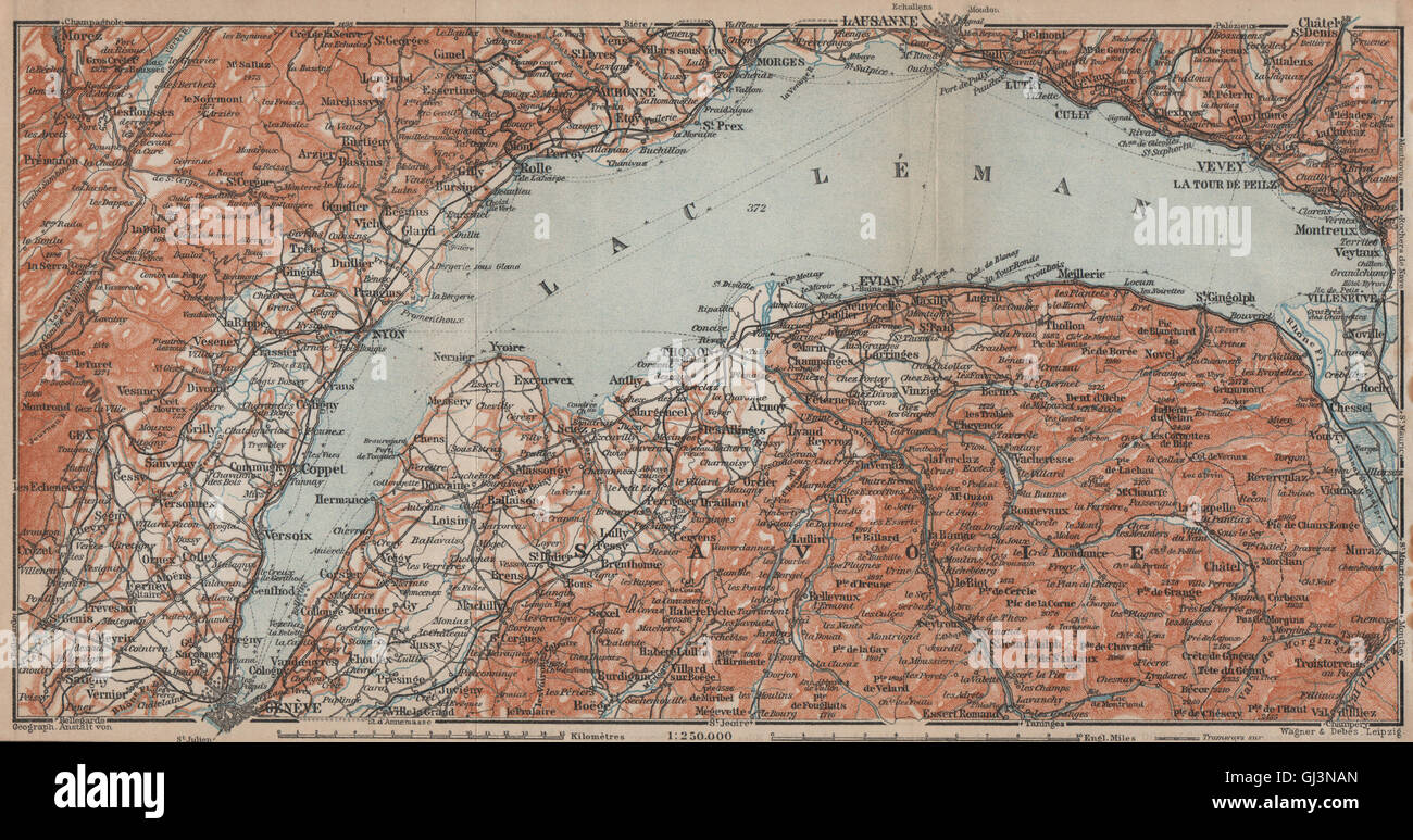 LAKE GENEVA/LAC LÉMAN. Nyon Thonon Evian Vevey Lausanne Montreux, 1914 ...