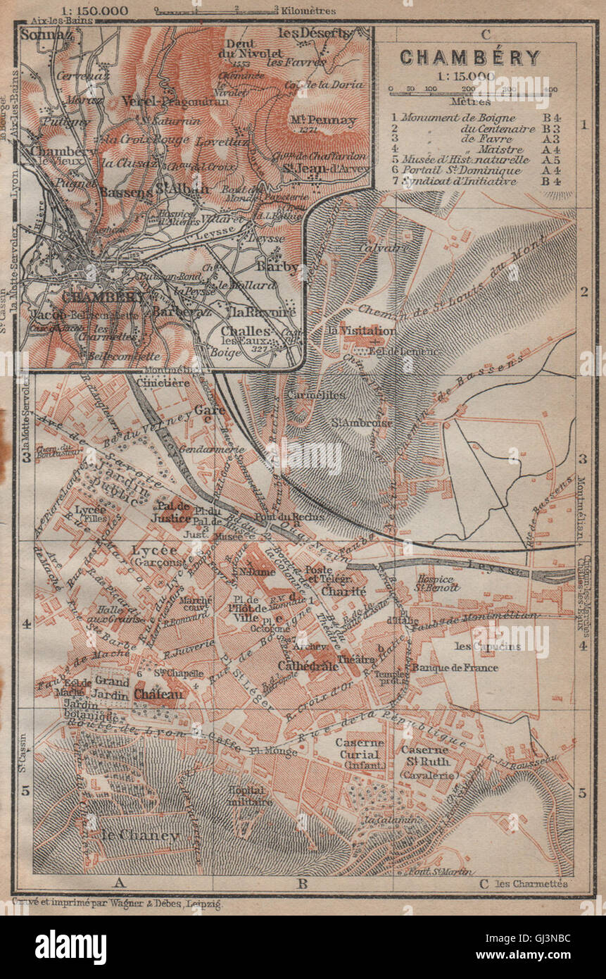 CHAMBERY CHAMBÉRY town city plan de la ville & environs. Savoie carte ...