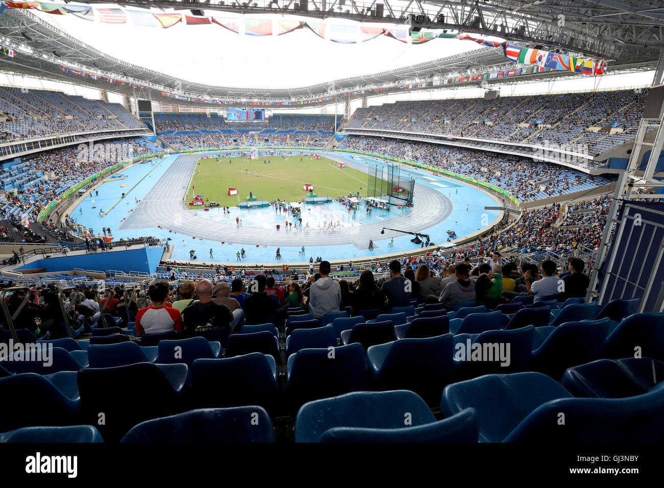 A general view of empty seats at the Olympic Stadium on the seventh day ...