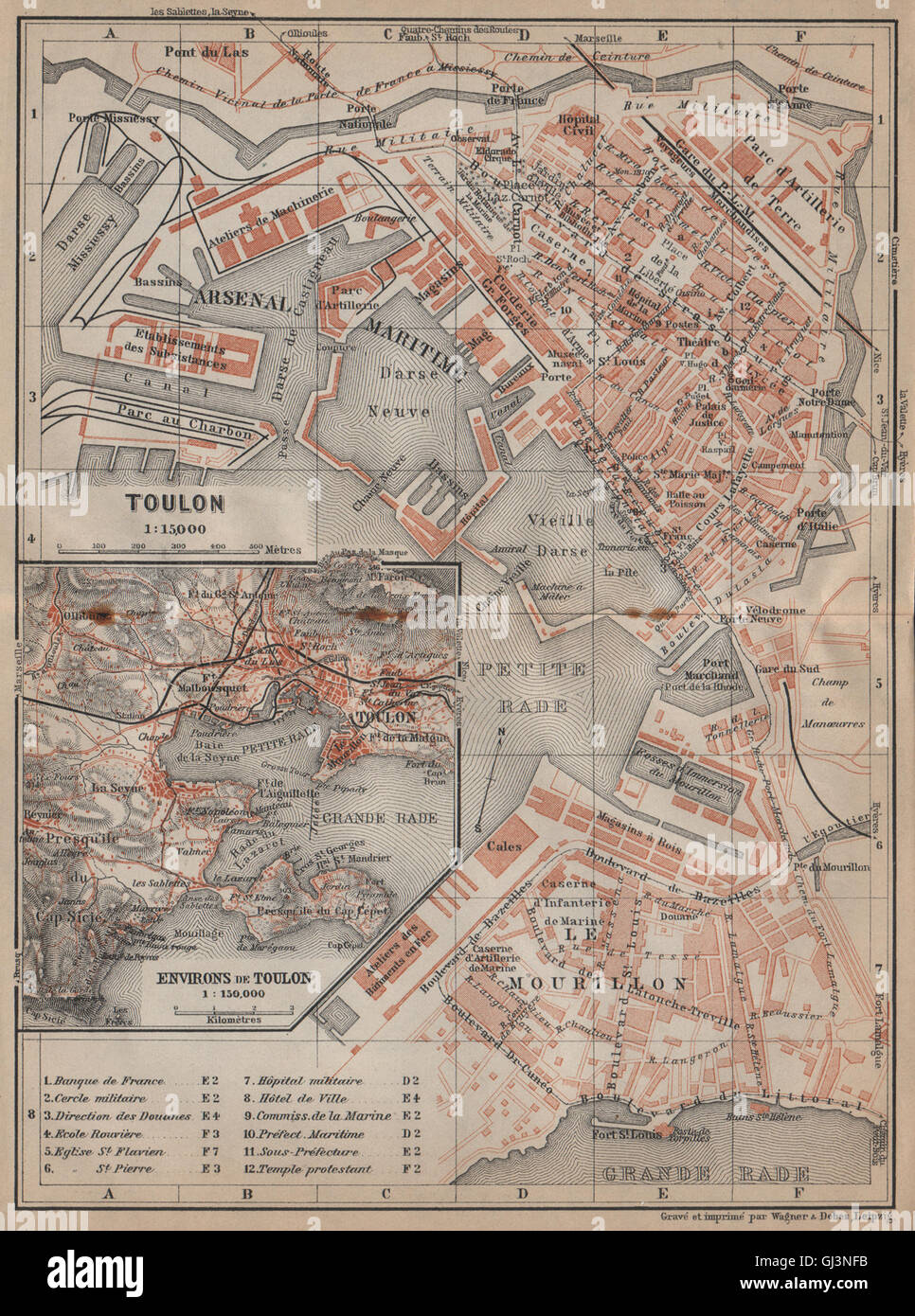 TOULON town city plan & environs. Var. Arsenal Maritime. Le Mourillon ...