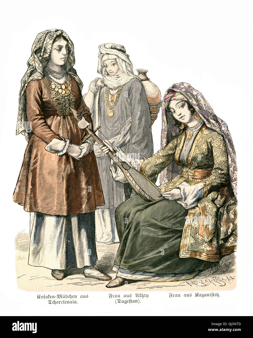 Costumes of the Caucasus, 19th Century. Cosac girl of Tscherrienaia ...