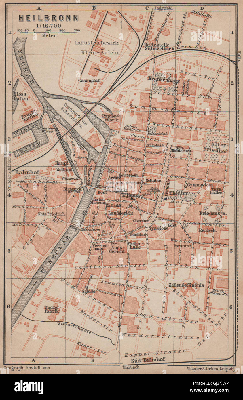 HEILBRONN antique town city stadtplan. Baden-Württemberg karte, 1902 ...
