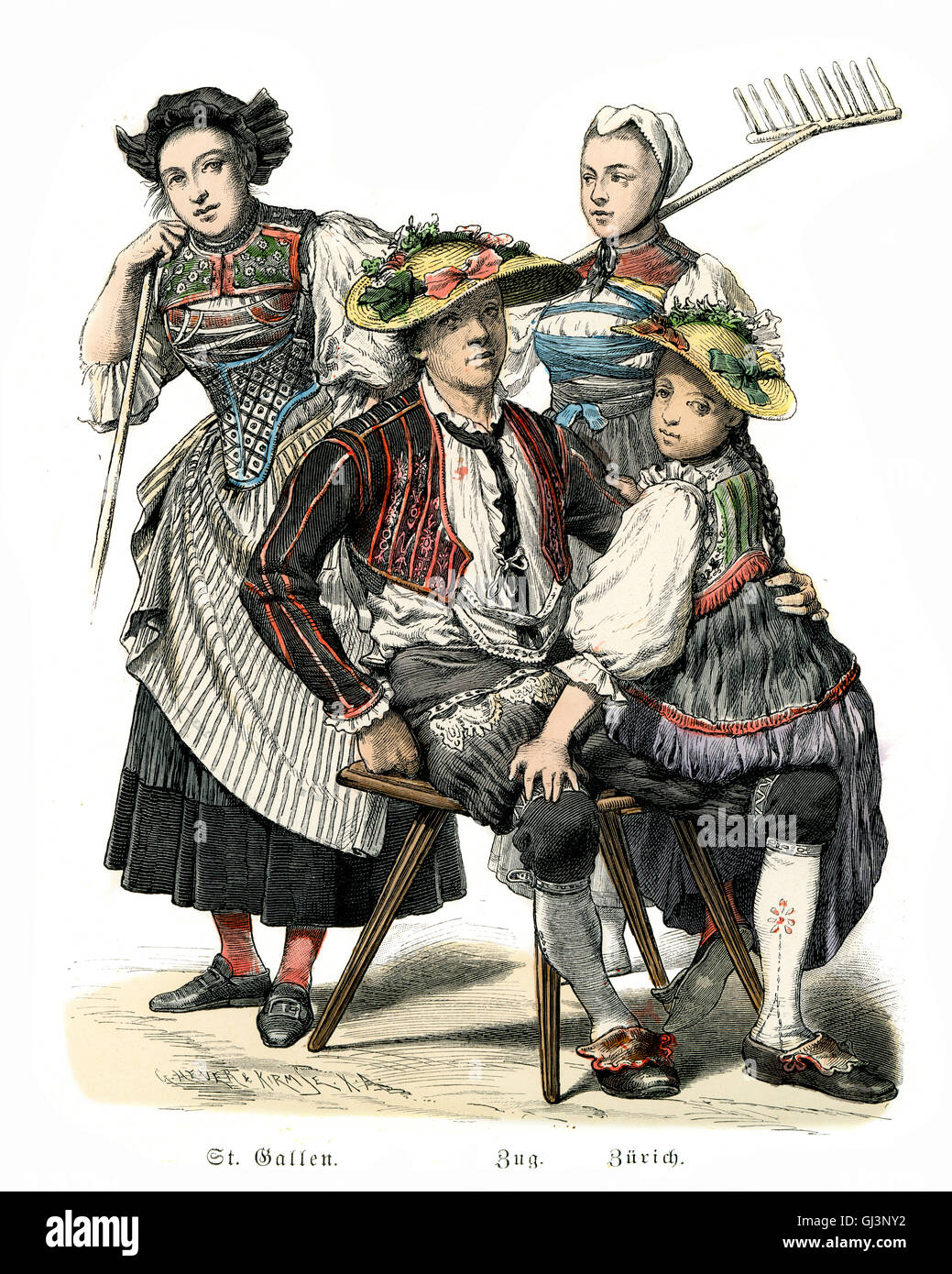 Traditional Costumes Of Switzerland Late 18th Century St Gallen Zug