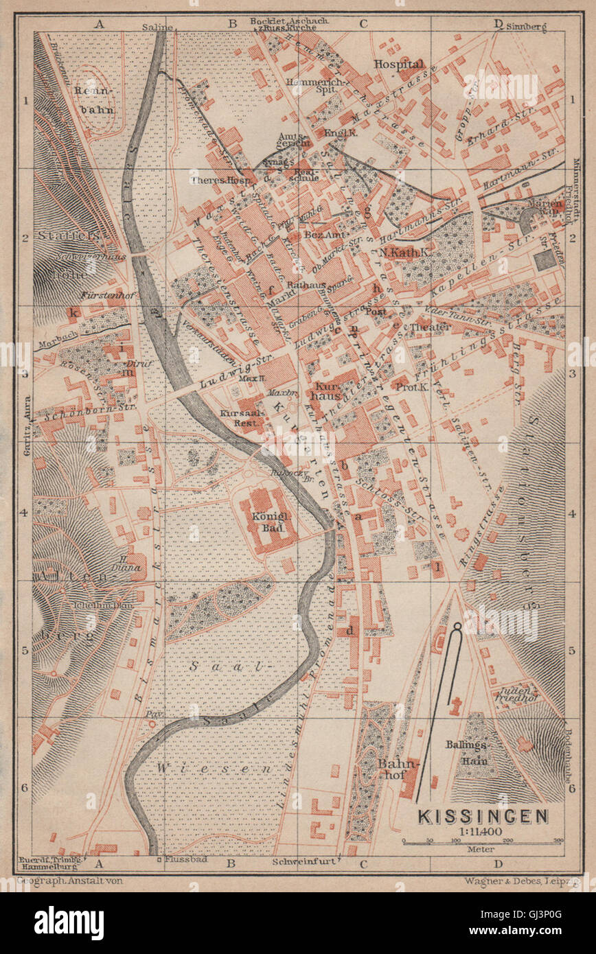 BAD KISSINGEN town city stadtplan. Lower Franconia Bavaria Deutschland ...
