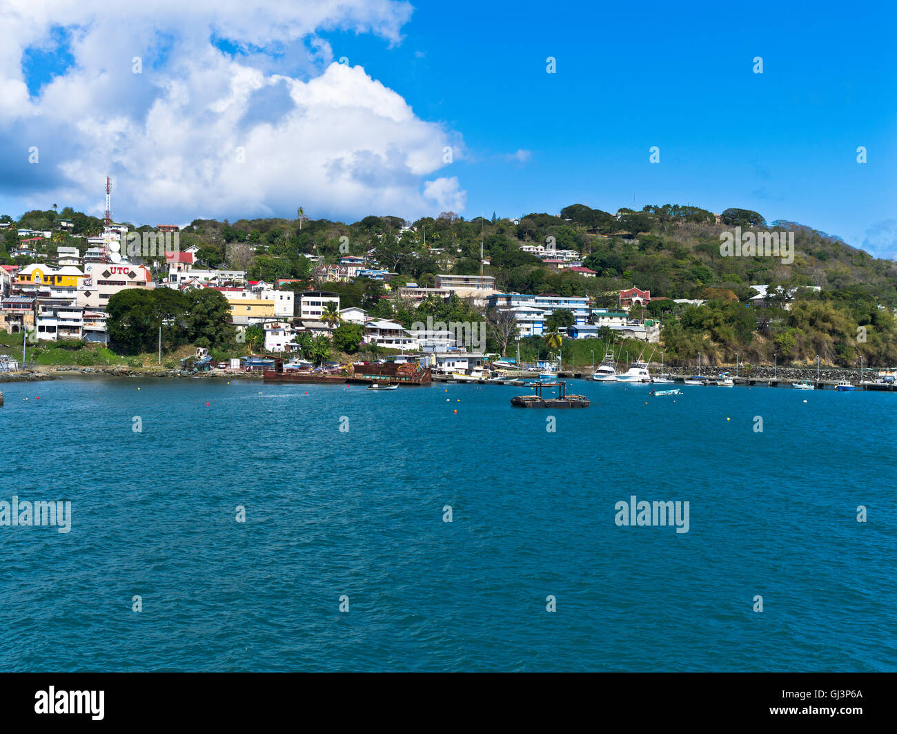 dh Scarborough TOBAGO CARIBBEAN Town buildings harbour coast Stock ...