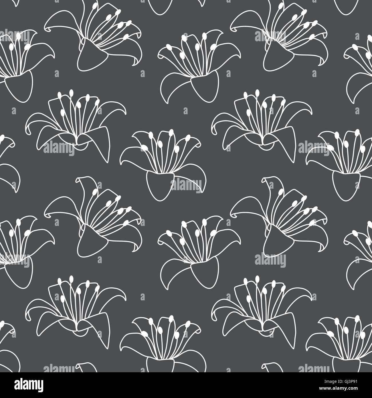 Hand drawn lily lilies illustration seamless tiling pattern Stock ...