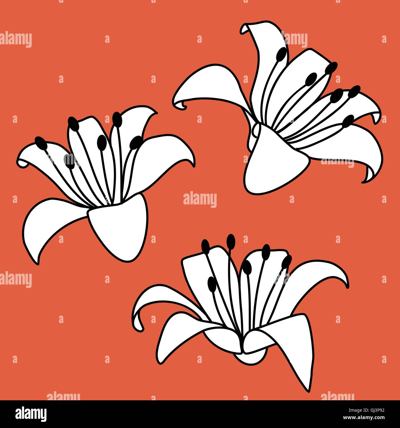Hand drawn lily lilies illustration seamless tiling pattern Stock ...