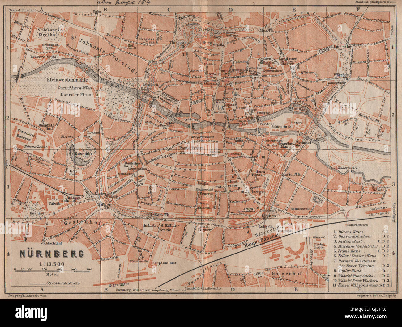NÜRNBERG town city centre/innere stadtplan. Nuremberg. Bavaria karte ...