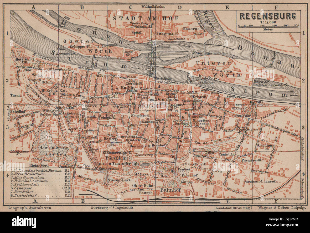 REGENSBURG town city stadtplan. Bavaria. Ratisbon. Stadtamhof karte ...