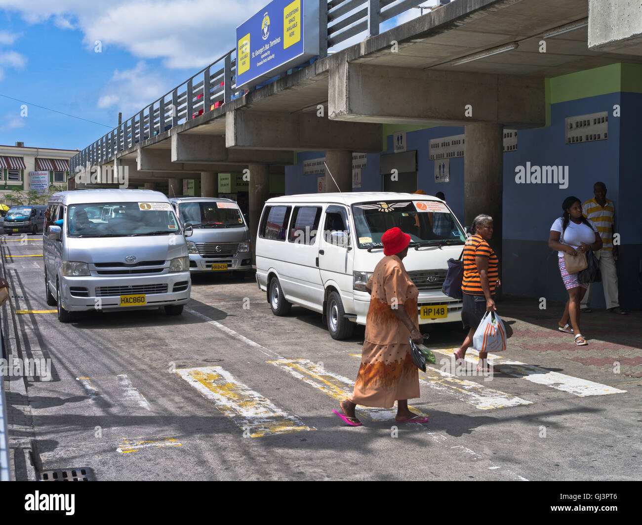 dh St Georges bus station GRENADA CARIBBEAN Mini local people crowd St ...