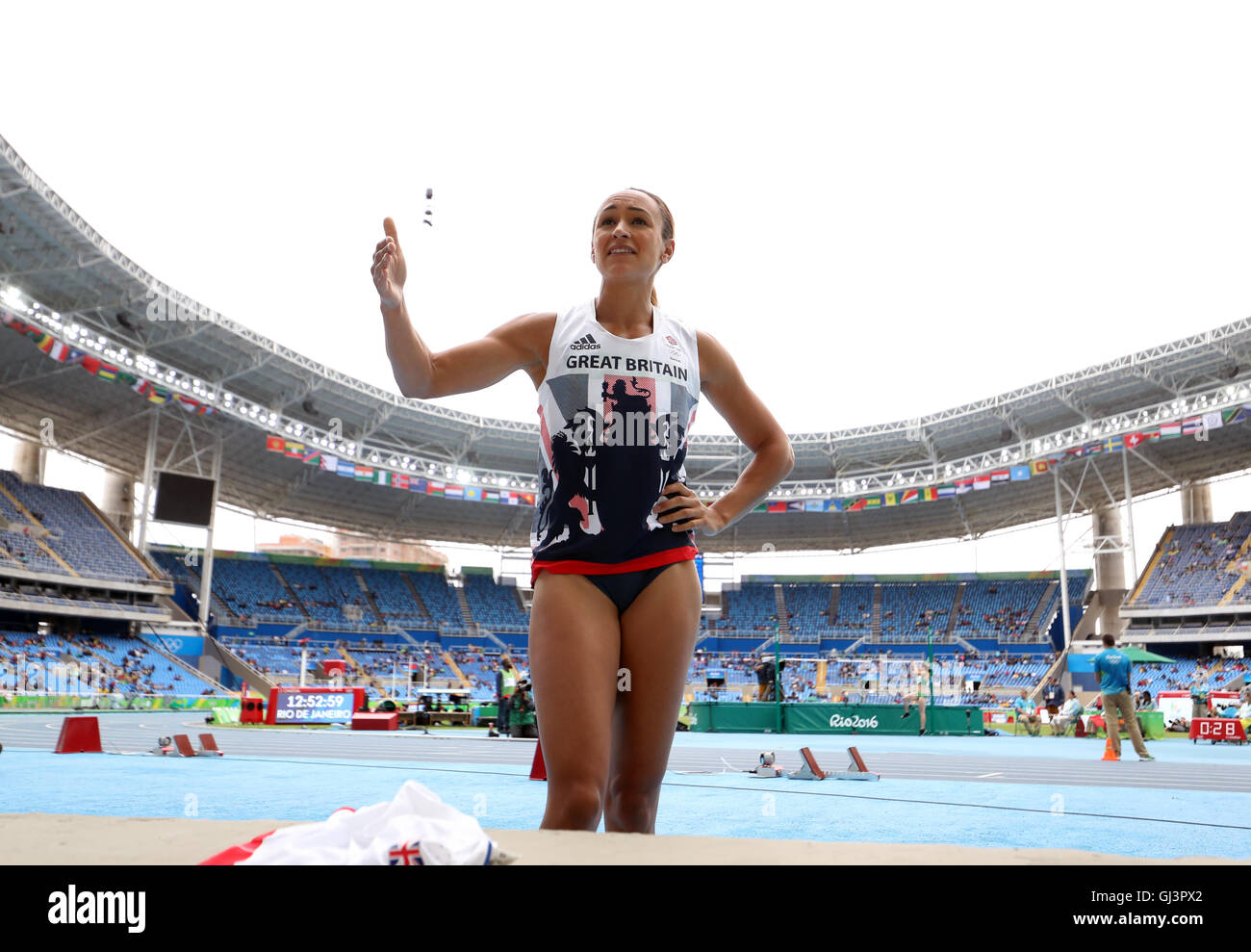 Great Britain's Jessica Ennis Hill reacts following the women's ...