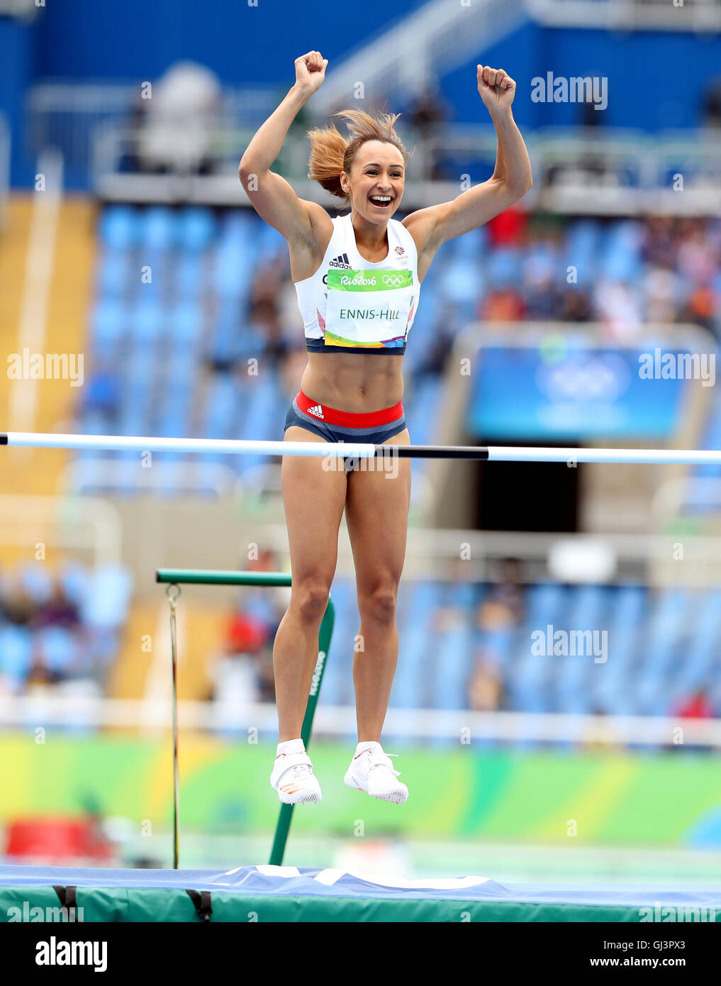 Great Britain's Jessica Ennis Hill celebrates following a clearance ...