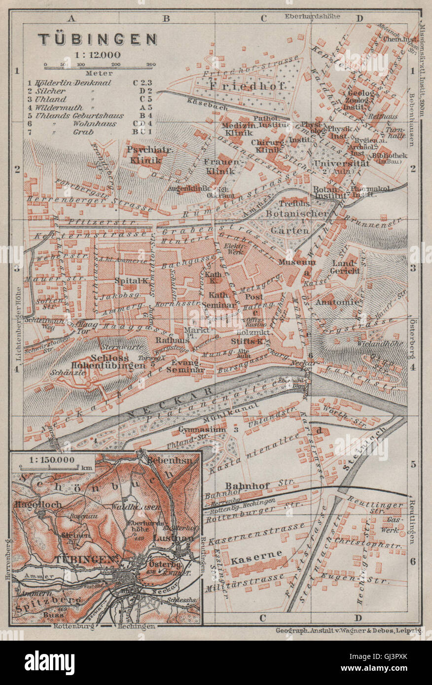 TÜBINGEN town city stadtplan. Baden-Württemberg. Tubingen karte, 1910 ...