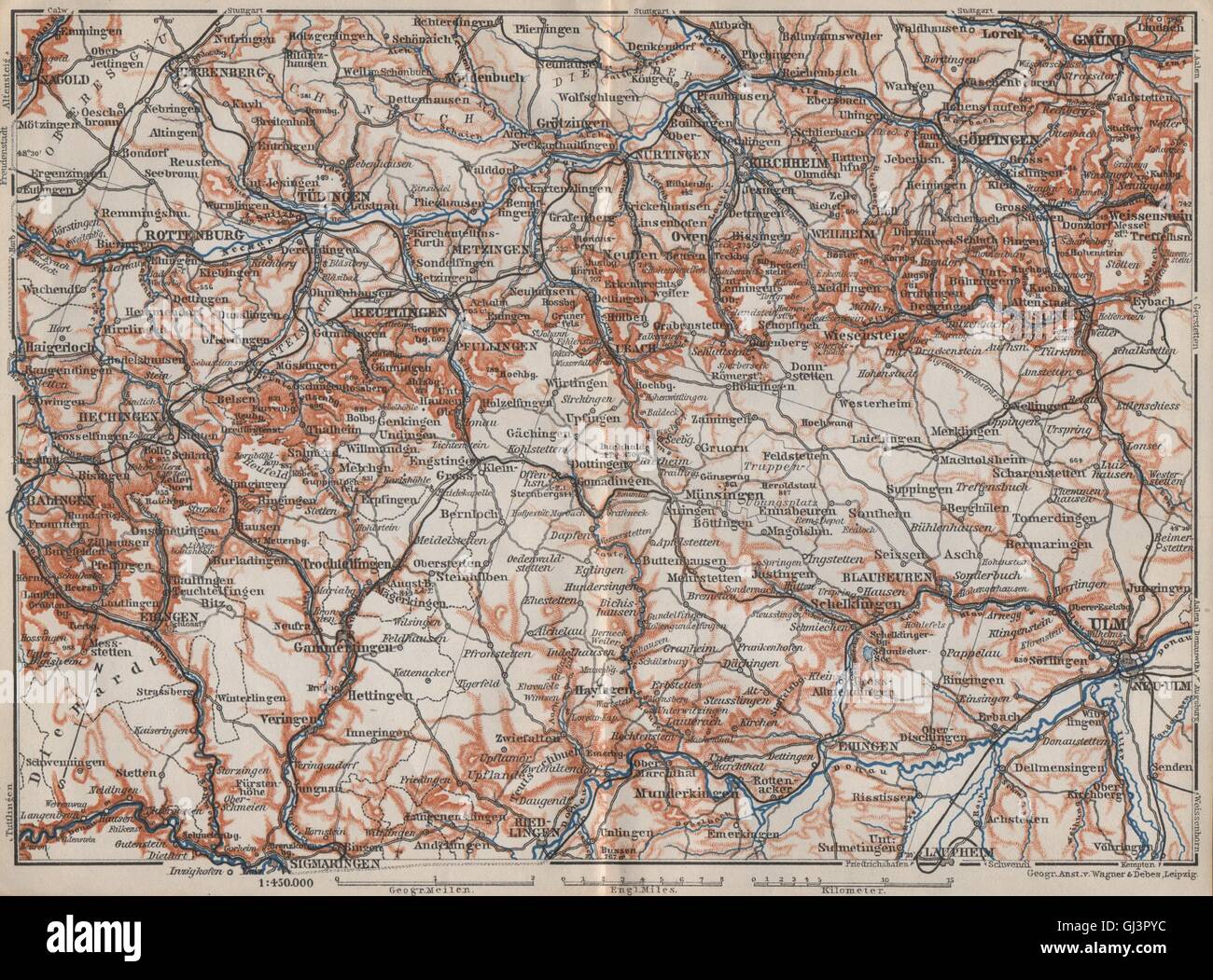 SCHWÄBISCHE ALB. Swabian Jura topo-map. Ulm Rottenburg Gmünd Kirchheim ...