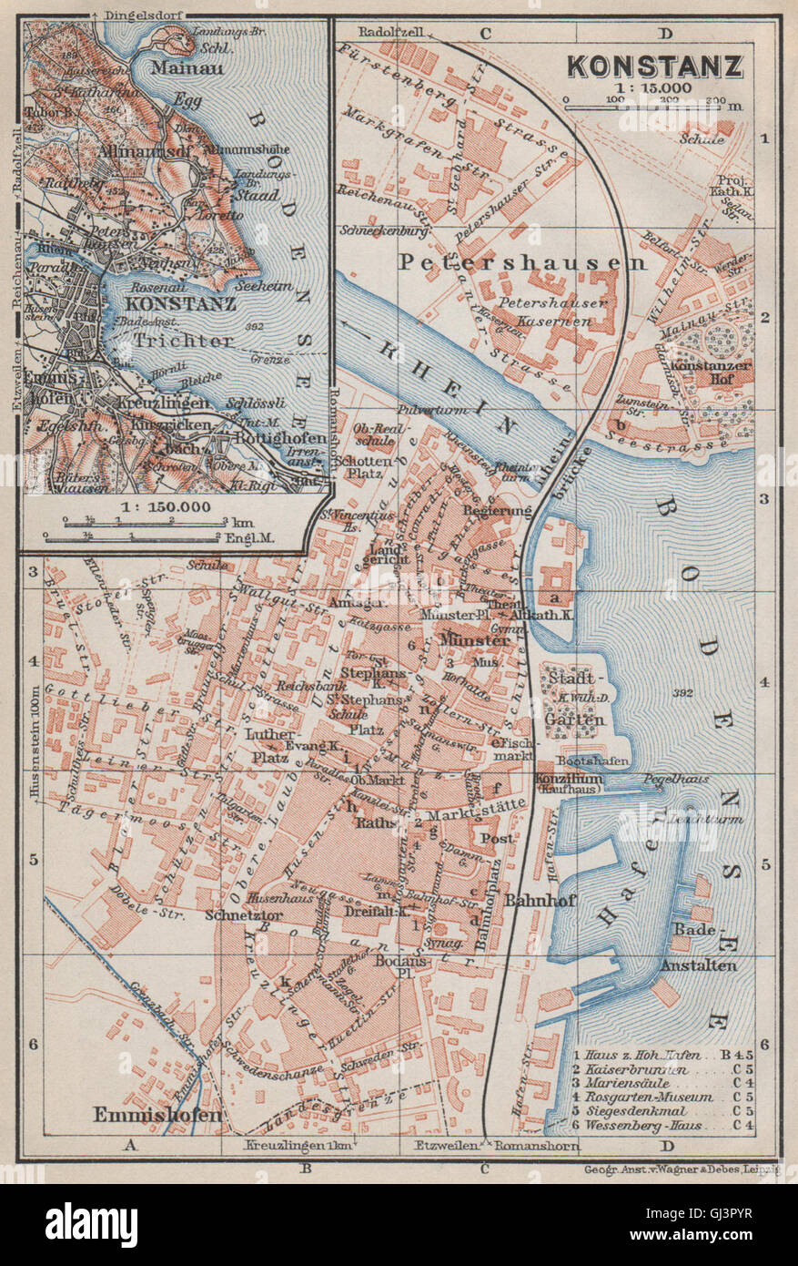 CONSTANCE. KONSTANZ. town city stadtplan. Germany karte. BAEDEKER, 1910 ...