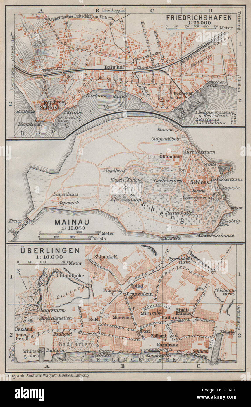 BODENSEE LAKE CONSTANCE Friedrichshafen Mainau Überlingen stadtplan ...