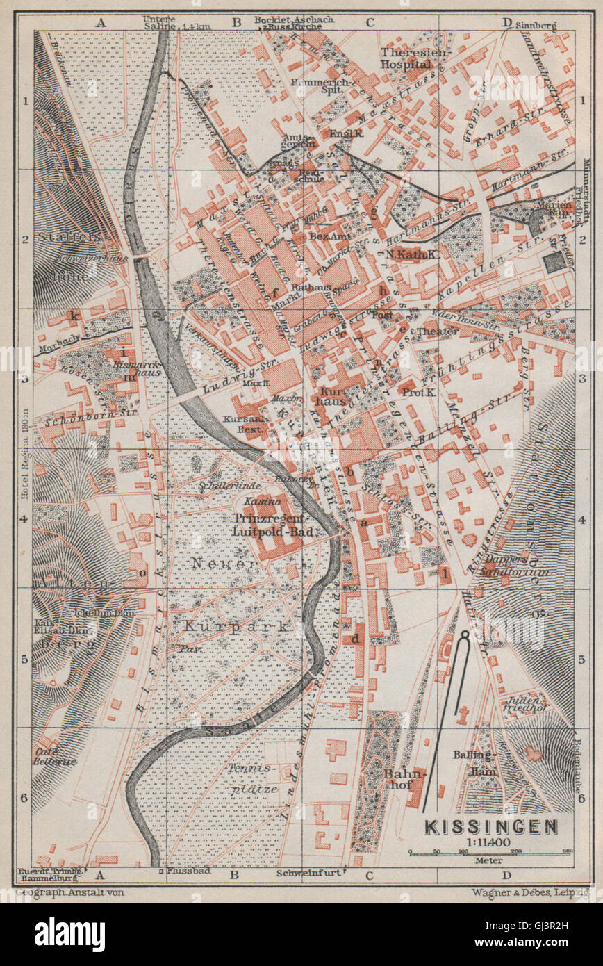 BAD KISSINGEN town city stadtplan. Lower Franconia Bavaria Deutschland ...
