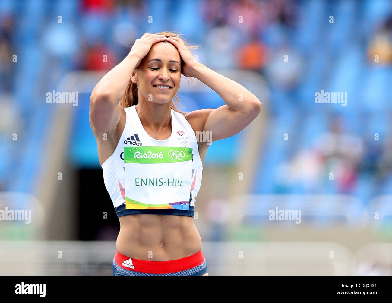 Great Britain's Jessica Ennis Hill reacts during the women's heptathon ...
