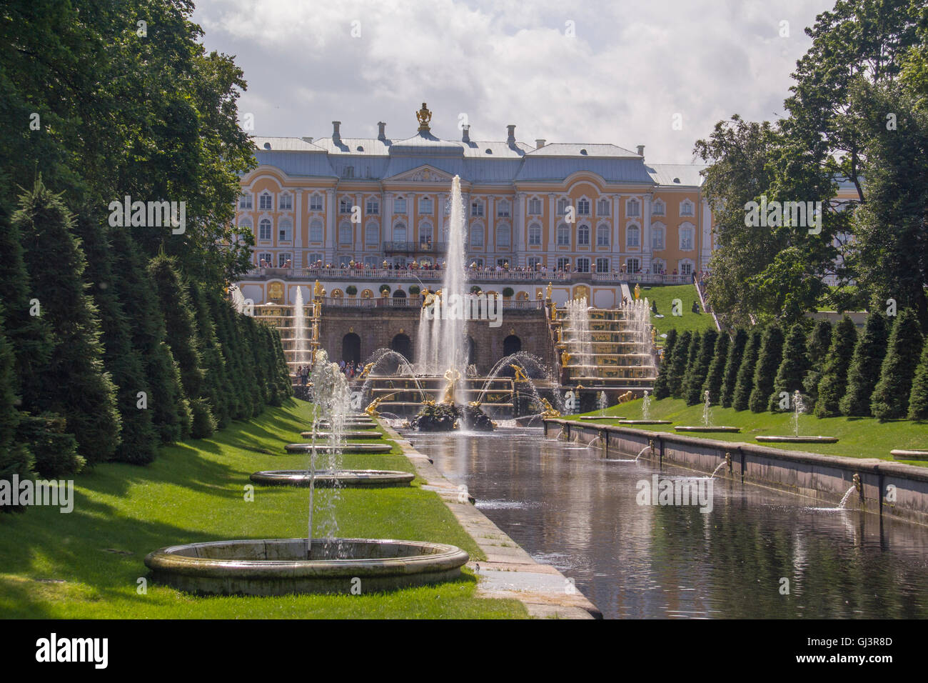 PETERHOF, RUSSIA - July 25, 2016: Grand Peterhof Palace, the Grand ...