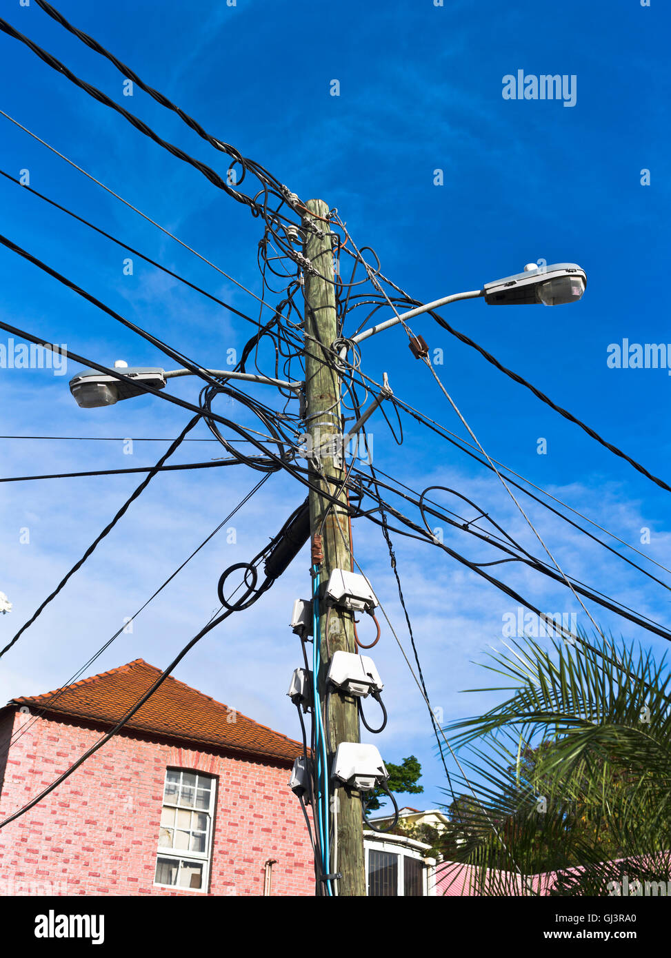 dh St George GRENADA CARIBBEAN Street lamp post with electricity wires ...