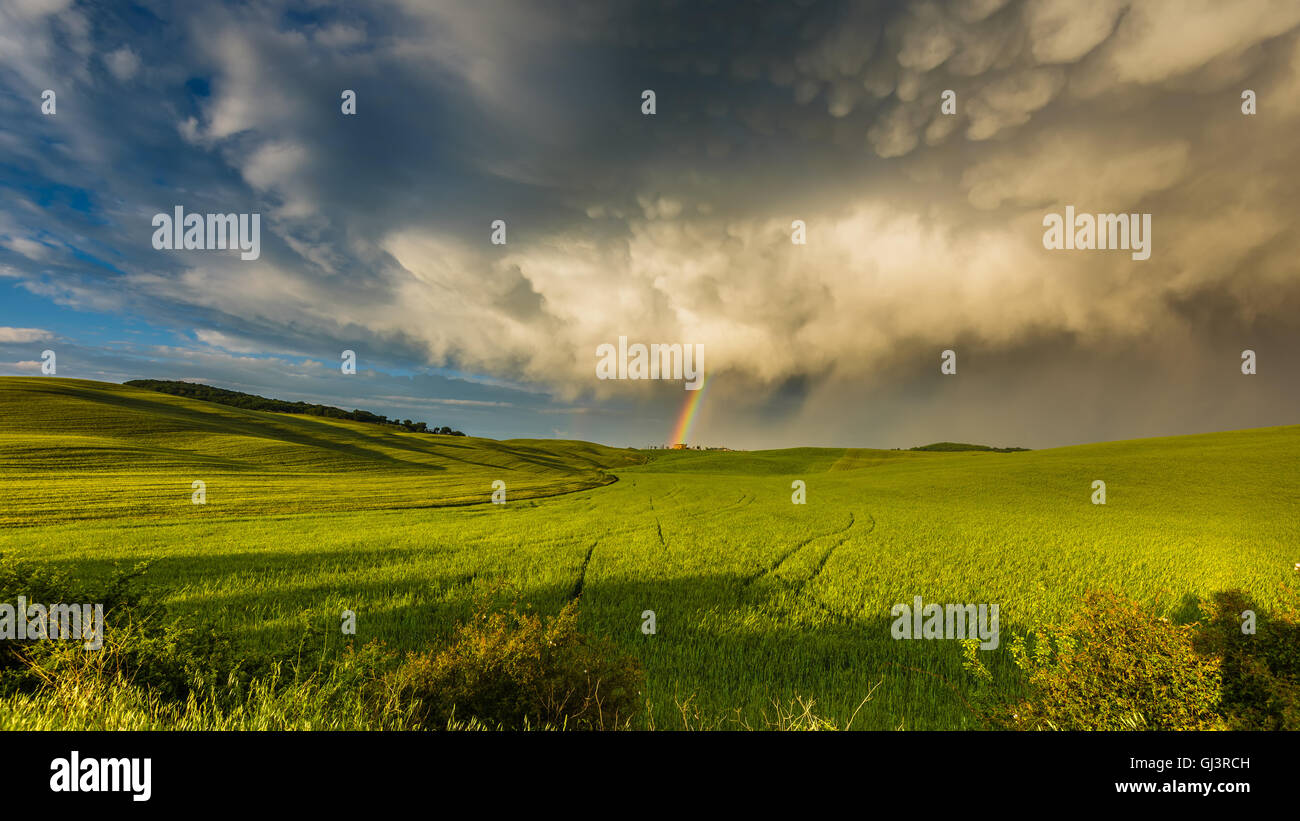 Rain Storms With Rainbow