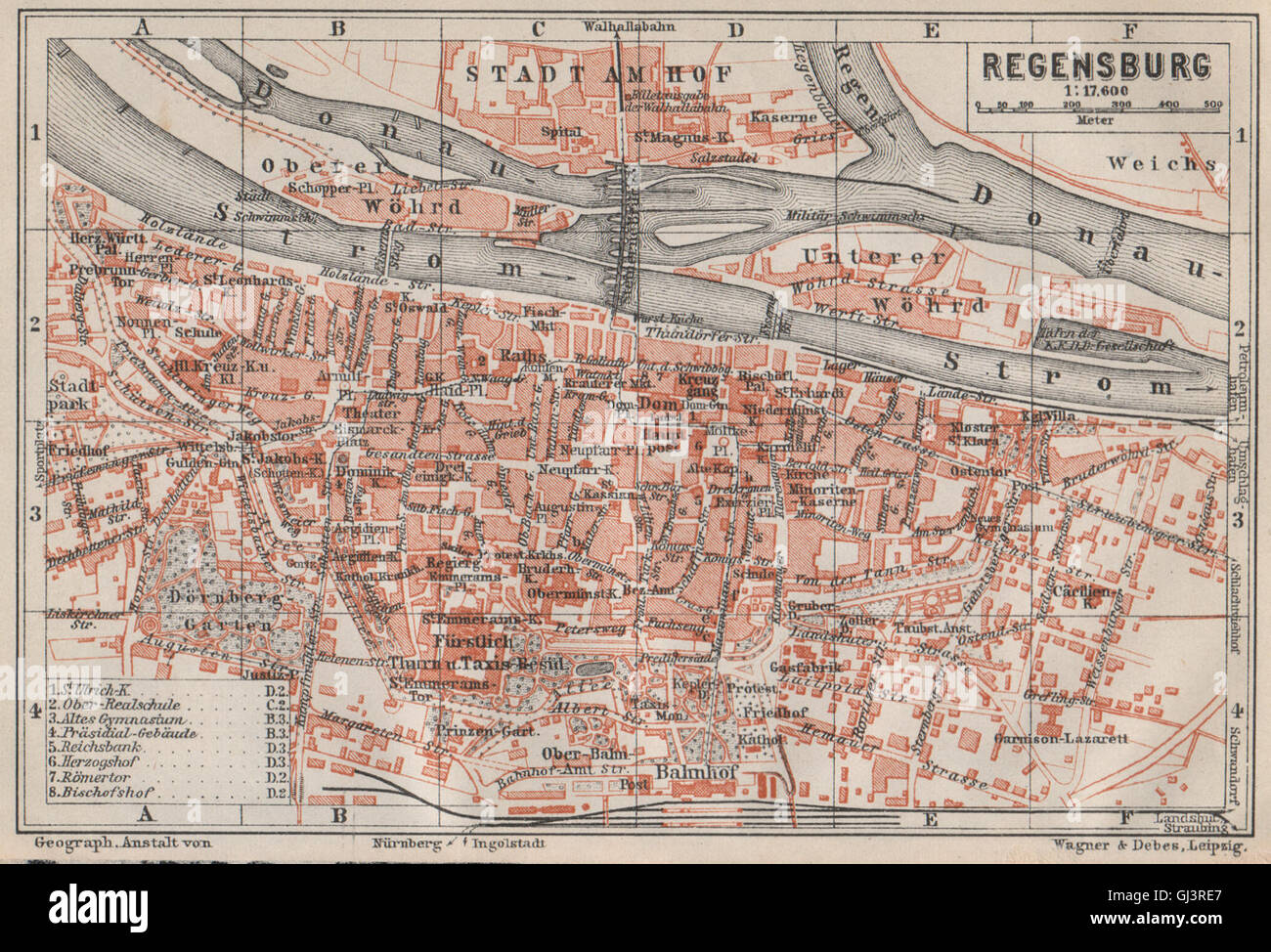 REGENSBURG town city stadtplan. Bavaria. Ratisbon. Stadtamhof karte ...