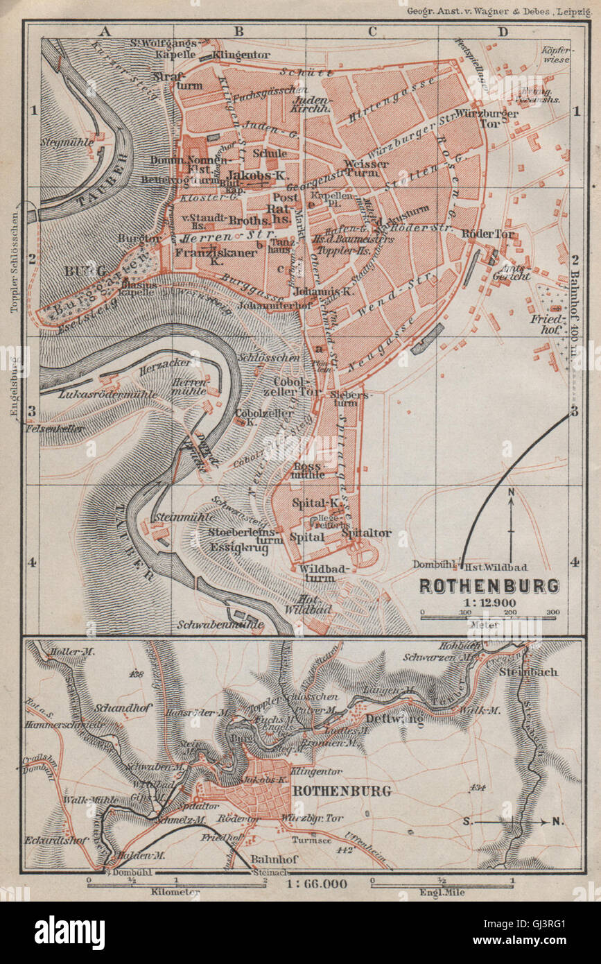 ROTHENBURG OB DER TAUBER town city stadtplan. Bavaria, Deutschland ...
