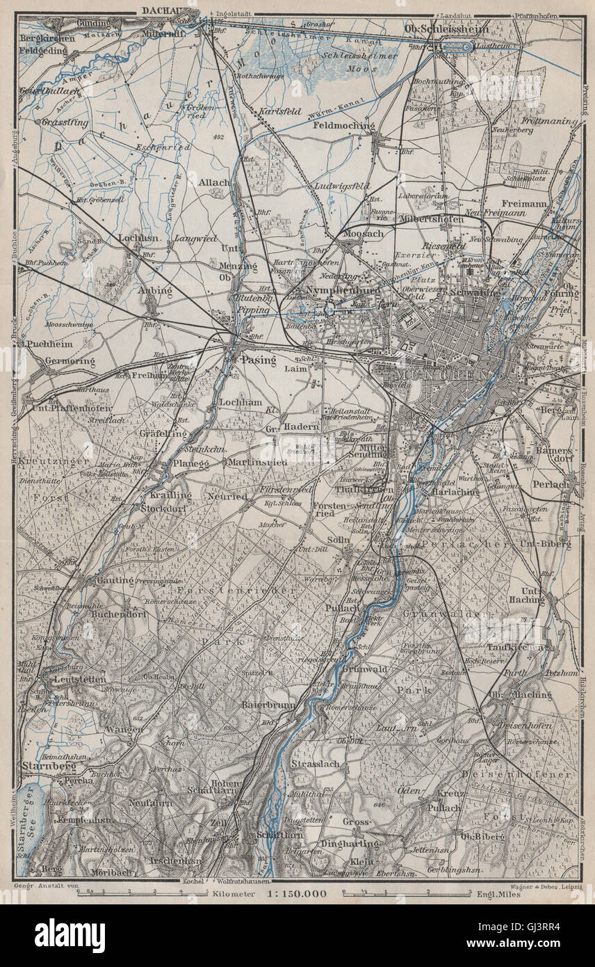 MÜNCHEN MUNICH environs/umgebung. Pasing Dachau. Forstenrieder Baier ...