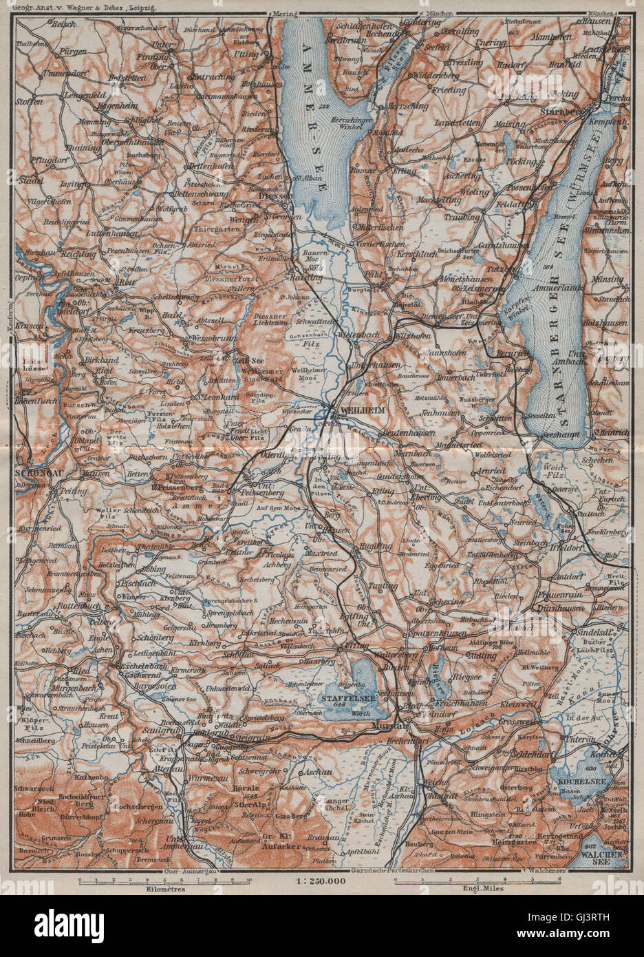 STARNBERGERSEE & AMMERSEE. Weilheim Schongau Murnau Starnberg karte ...