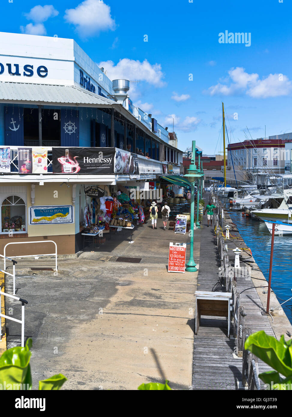 dh Bridgetown Careenage anchorage BARBADOS CARIBBEAN Tourist couple ...