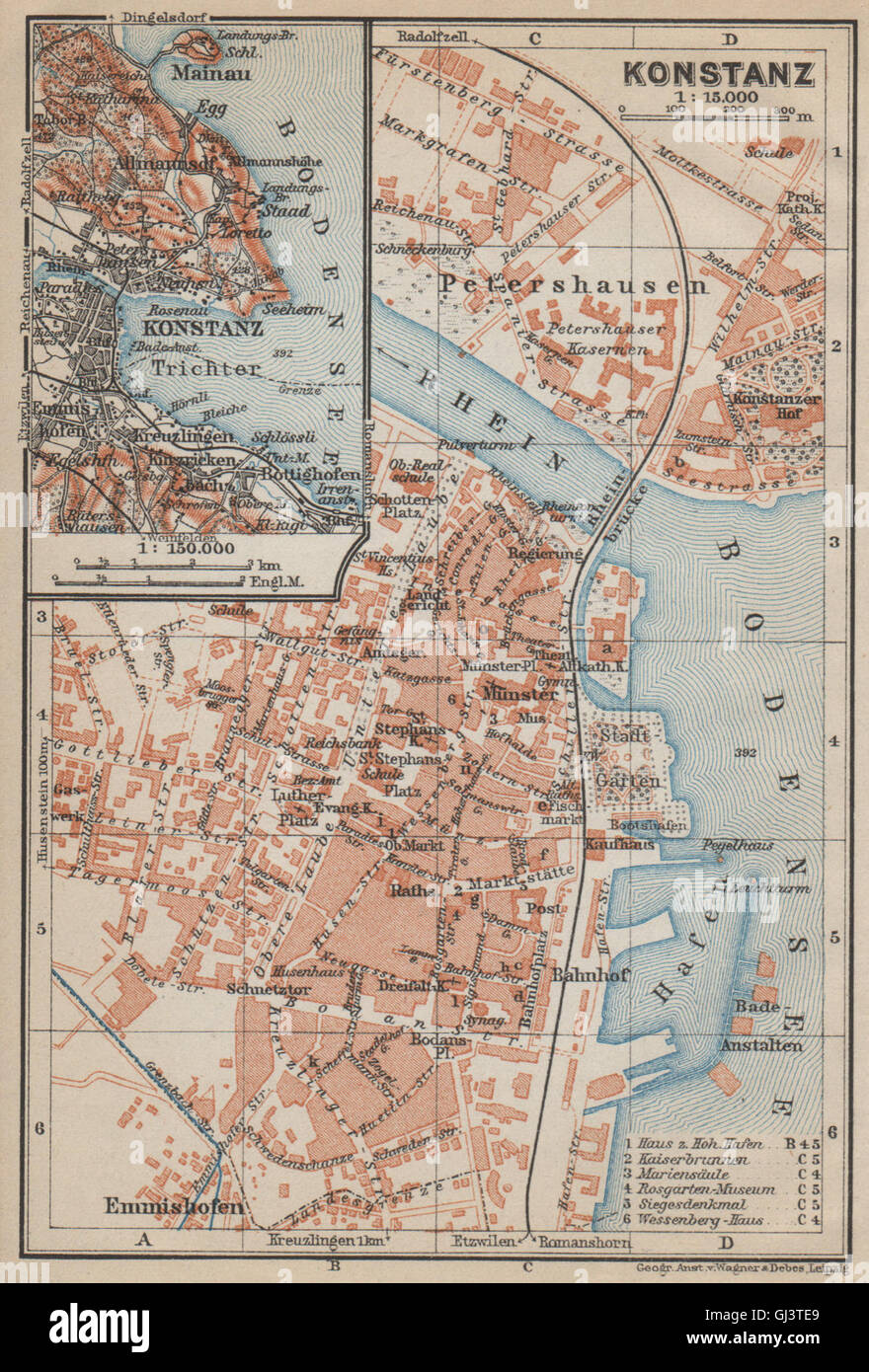 CONSTANCE. KONSTANZ. town city stadtplan. Germany karte. BAEDEKER, 1914 ...