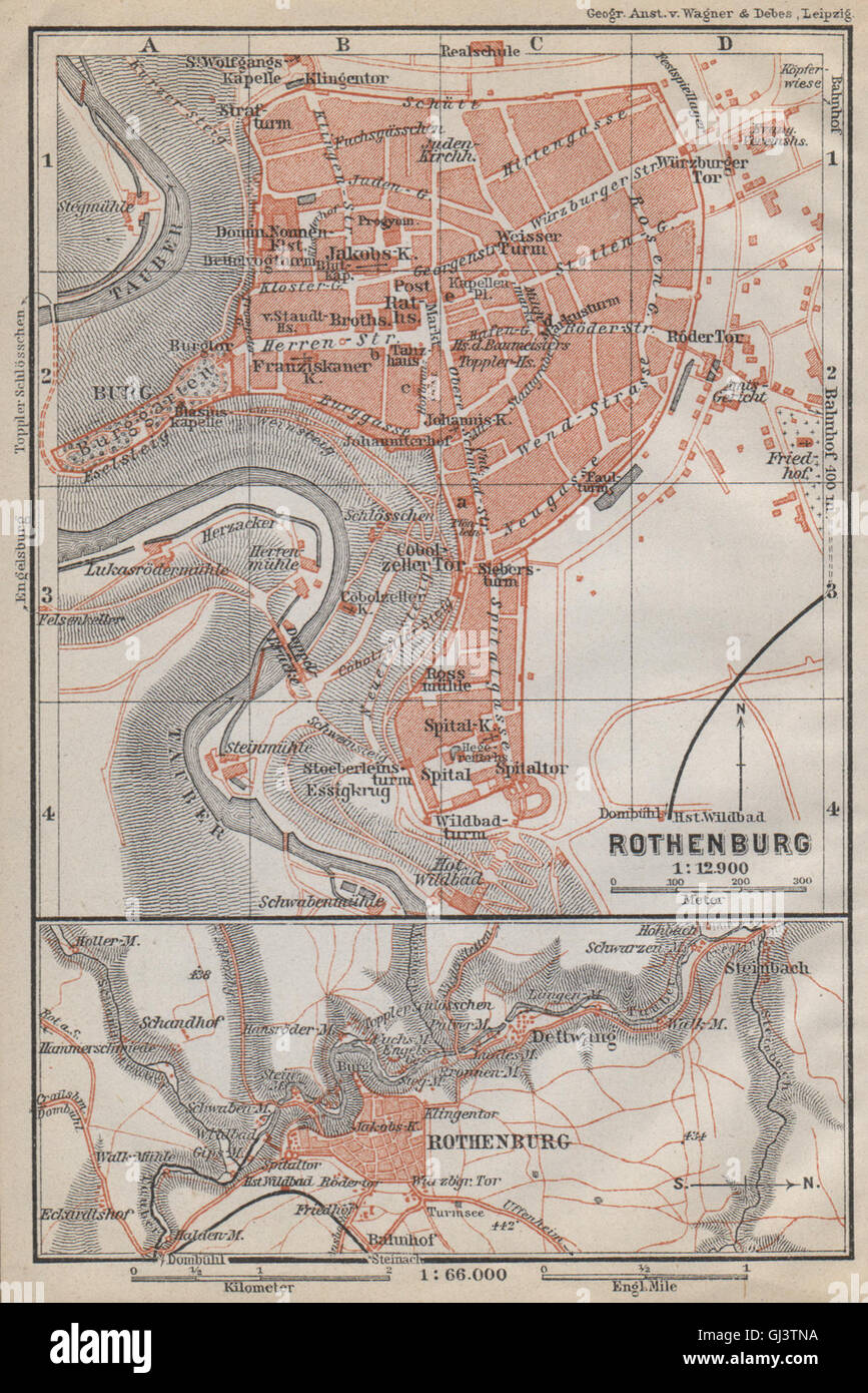 ROTHENBURG OB DER TAUBER town city stadtplan. Bavaria, Deutschland ...