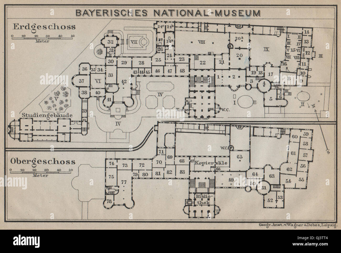 BAVARIAN / BAYERISCHES NATIONALMUSEUM floor plan. Munich München karte, 1914 map Stock Photo - Alamy